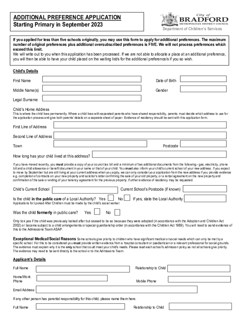 Fillable Online Reception 2023 Additional Preference Form Fax Email Print - pdfFiller