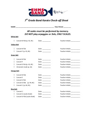 Fillable Online 7 Grade Band Karate Check-off Sheet Fax Email Print ...