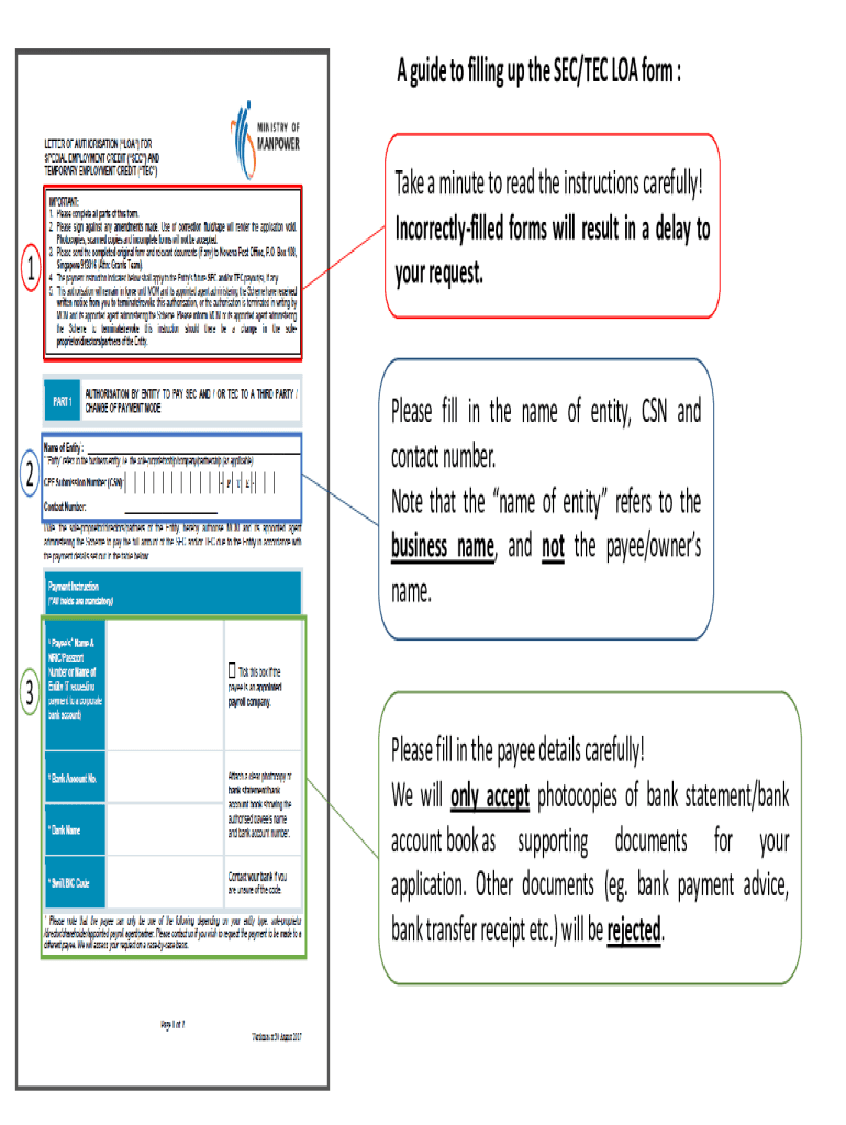 Fillable Online A guide to filling up the SEC/TEC LOA form Fax Email ...
