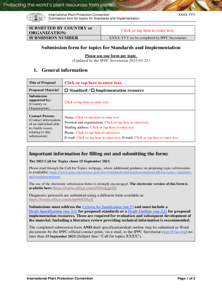 Fillable Online Submission form for topics for Standards and ... Fax Email Print - pdfFiller