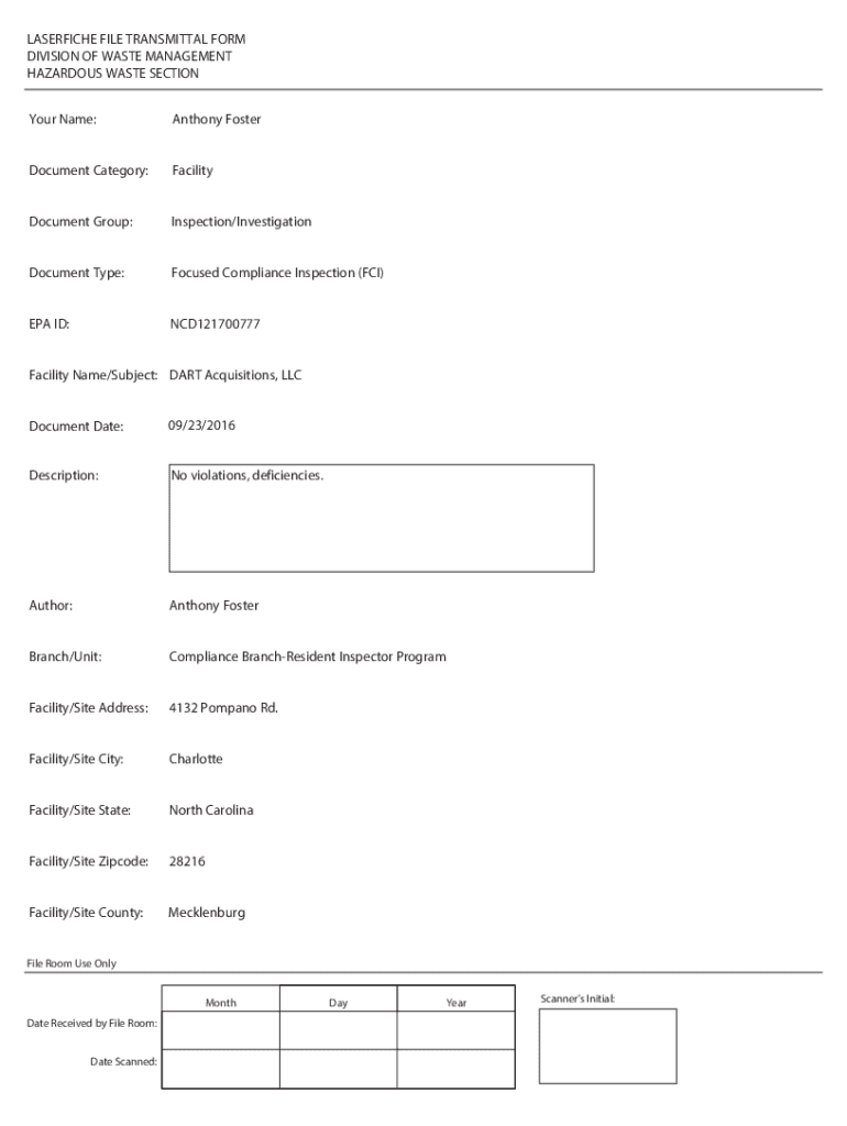 Fillable Online Focused Compliance Inspection (FCI) LASERFICHE FILE ...