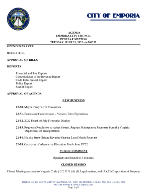 Fillable Online OPENING PRAYER ROLL CALL APPROVAL OF BILLS REPORTS ...