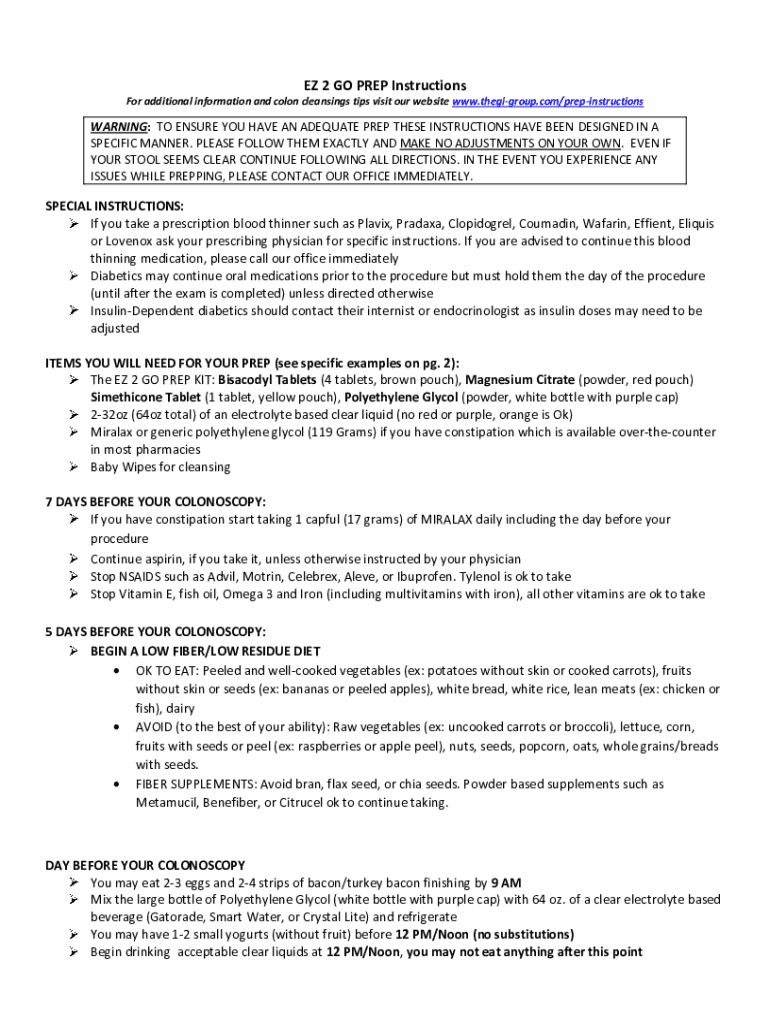 Fillable Online Fillable Online EZ 2 GO PREP Instructions Fax Email Print Fax Email Print ...