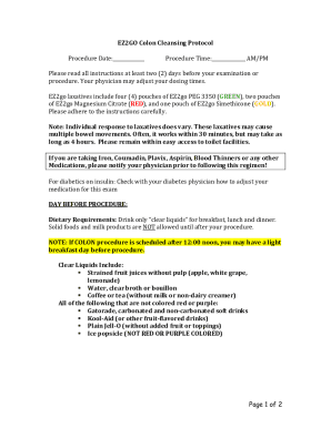 Fillable Online Page 1 of 2 EZ2GO Colon Cleansing Protocol Procedure ...