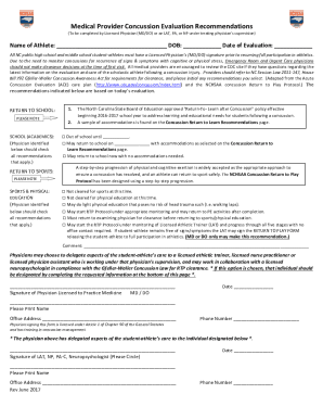 Fillable Online Waller Concussion ClearanceNCHSAA Return to Play ...