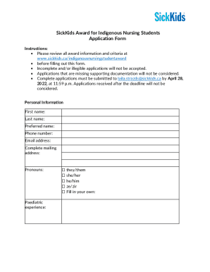 Fillable Online SickKids Award for Indigenous Nursing Students ...