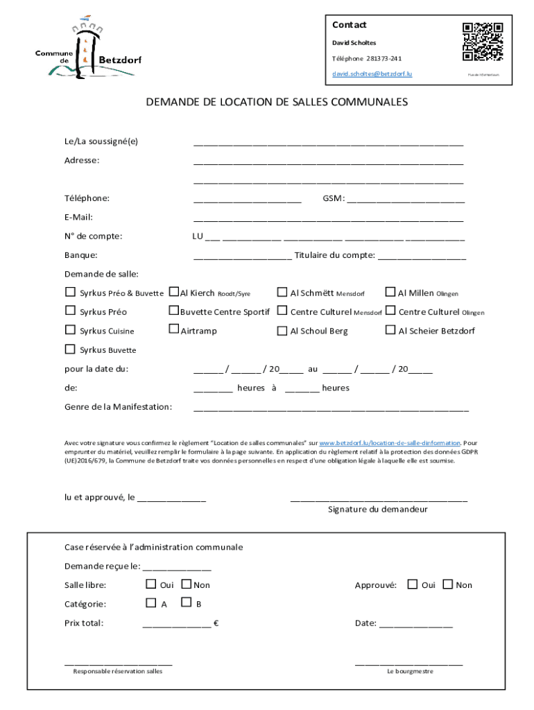 Remplissable En Ligne DEMANDE DE LOCATION DE SALLES COMMUNALES Fax ...