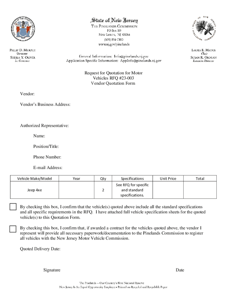 Fillable Online Request for Quotation for Motor Vehicles RFQ #23-002 ...