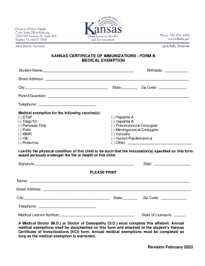 Fillable Online Kansas KCI Form B Medical ExemptionPDF Fax Email Print ...