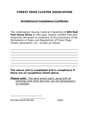 Architectural Compliance Certificate Doc Template | pdfFiller