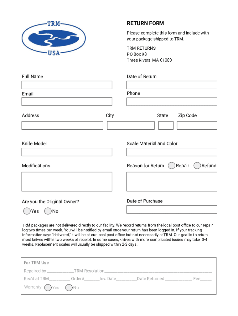 Fillable Online TRM Return Form Fax Email Print - pdfFiller
