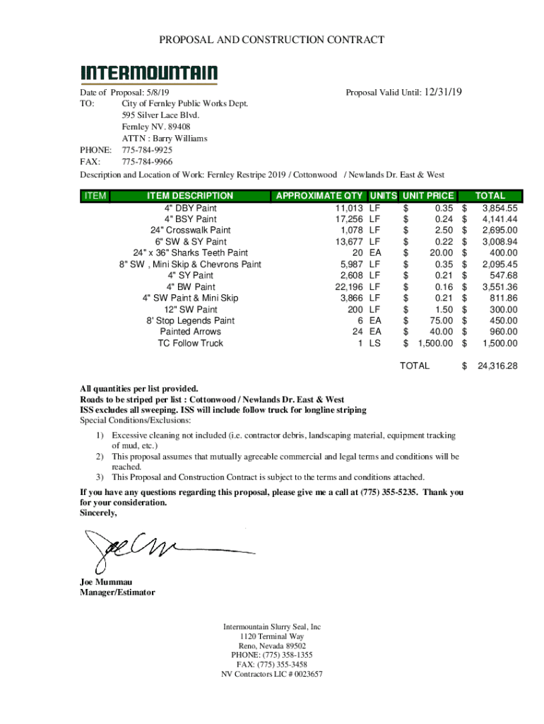 Fillable Online Date of Proposal: 5/8/19 Fax Email Print - pdfFiller