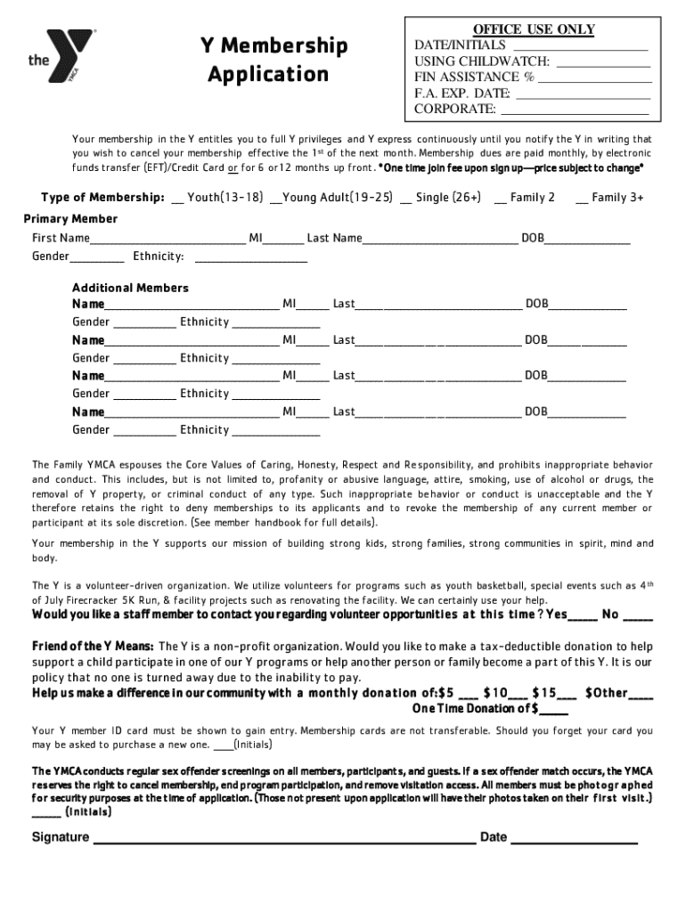 Fillable Online YMCA Financial Assistance Application Fax Email Print - pdfFiller