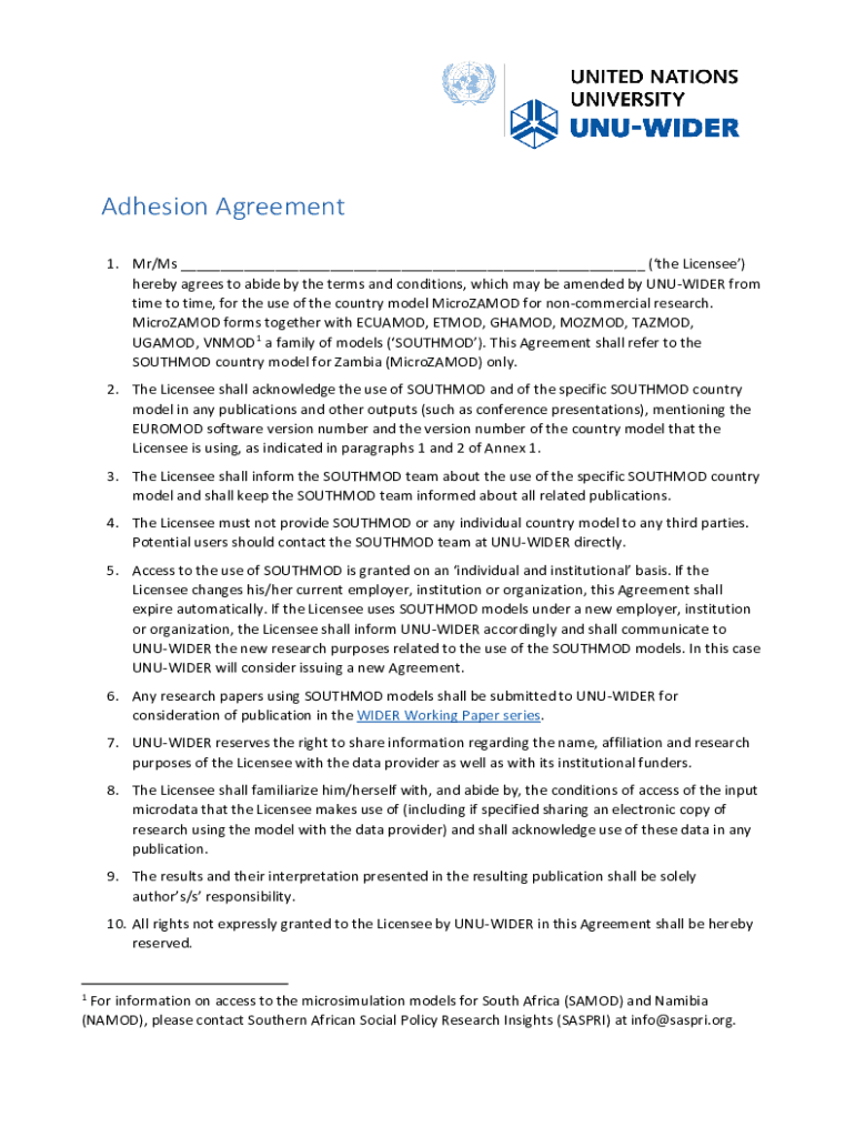 Fillable Online Adhesion Agreement Fax Email Print - pdfFiller
