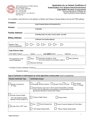 Fillable Online Application for an Ontario Certificate of Authorization ...