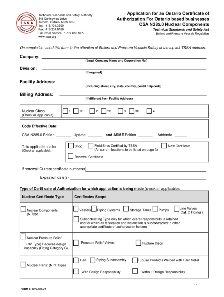 Fillable Online Application for an Ontario Certificate of Authorization ...