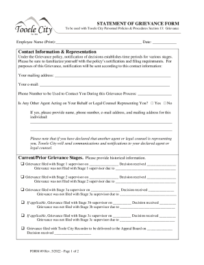 Fillable Online STATEMENT OF GRIEVANCE FORM Fax Email Print - pdfFiller