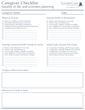 Fillable Online Caregiving Checklist Template Fax Email Print - pdfFiller