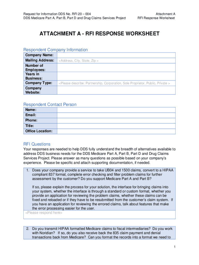 Fillable Online R F I Response For State Of California Department Of ...