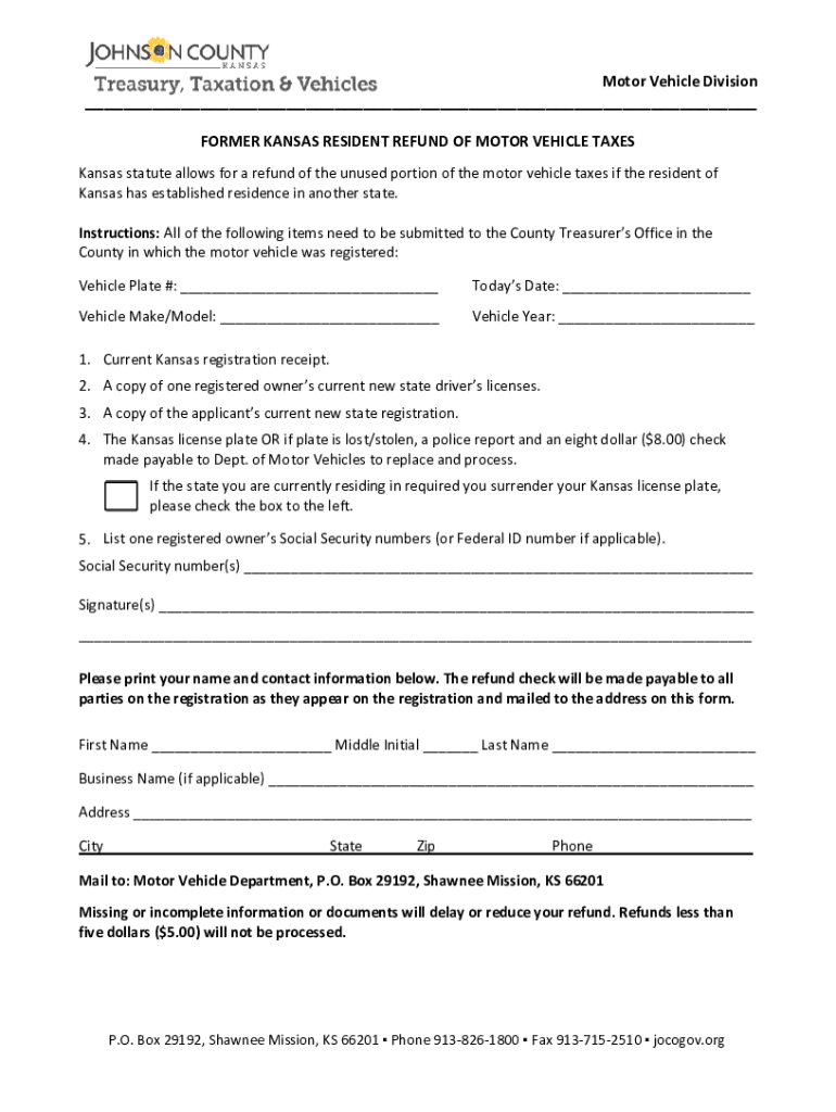 Fillable Online Sold Vehicle Refund of Motor Vehicles Taxes and ... Fax ...