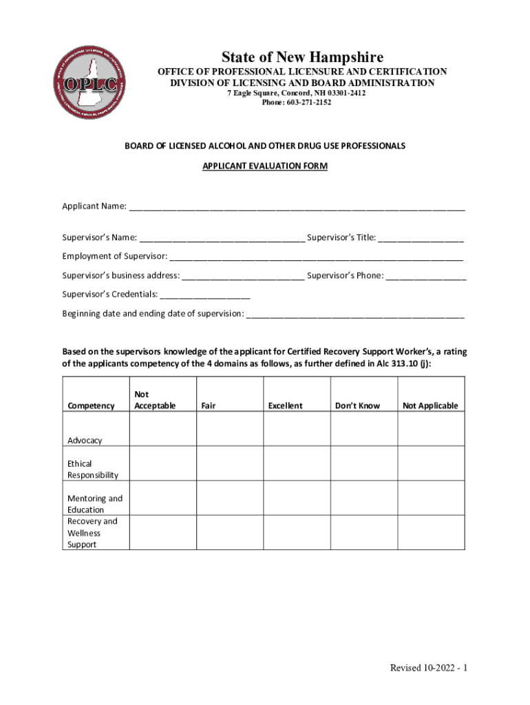 Fillable Online state of new hampshire licensure application Fax Email ...