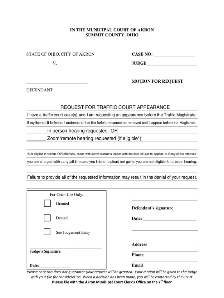 Fillable Online Motion for request for traffic court hearing Fax Email ...