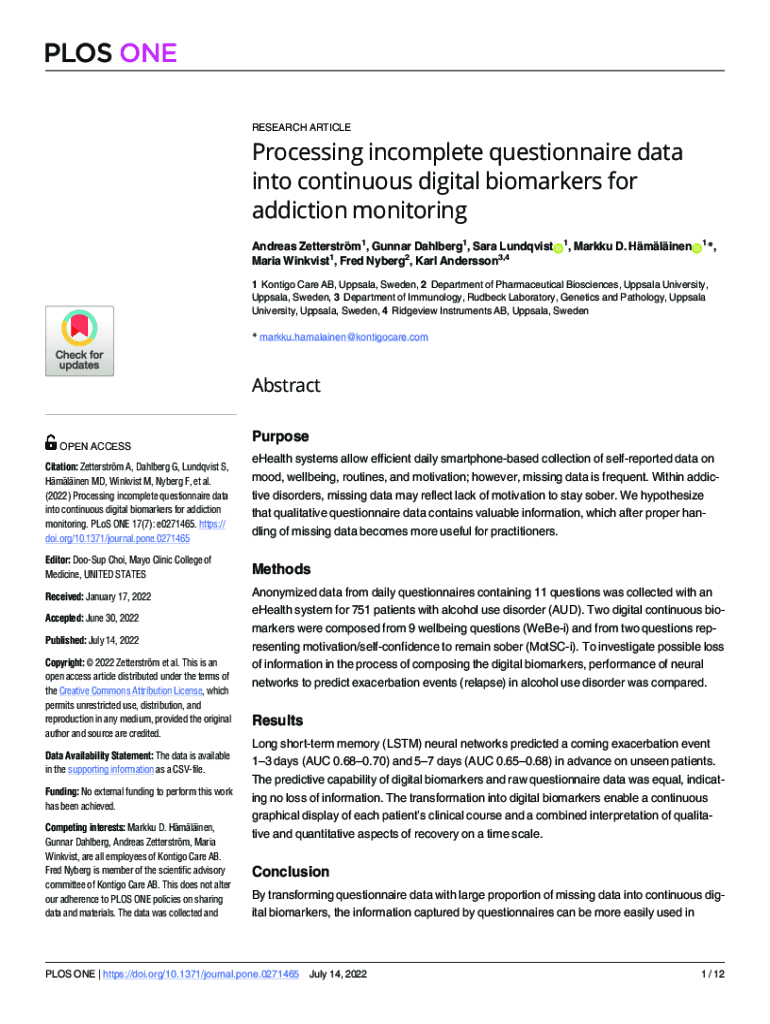 Fillable Online Processing incomplete questionnaire data into continuous digital biomarkers for ...
