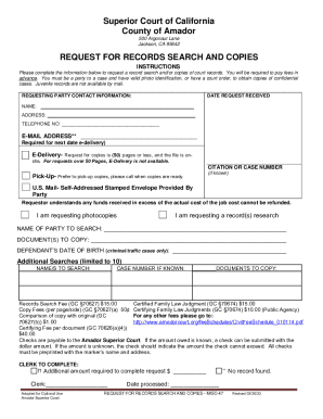 Fillable Online Request for Records Search and Copies Fax Email Print ...
