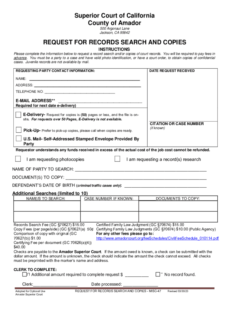 Fillable Online Request for Records Search and Copies Fax Email Print - pdfFiller