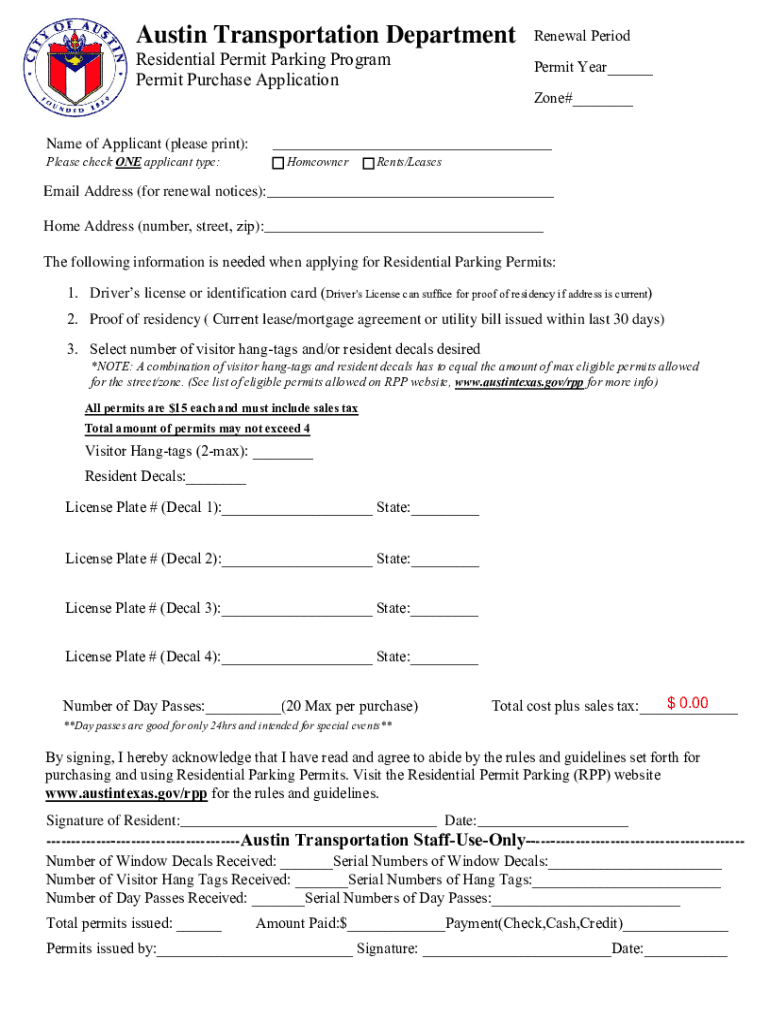 Fillable Online city of austin residential parking permit program ...