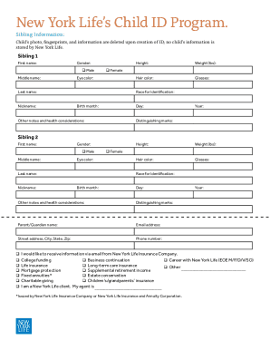 Fillable Online New York Life's Child ID Program. - Somerset County ...