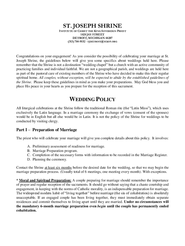 Fillable Online Wedding Guidelines at Saint Francis de Sales Oratory ...