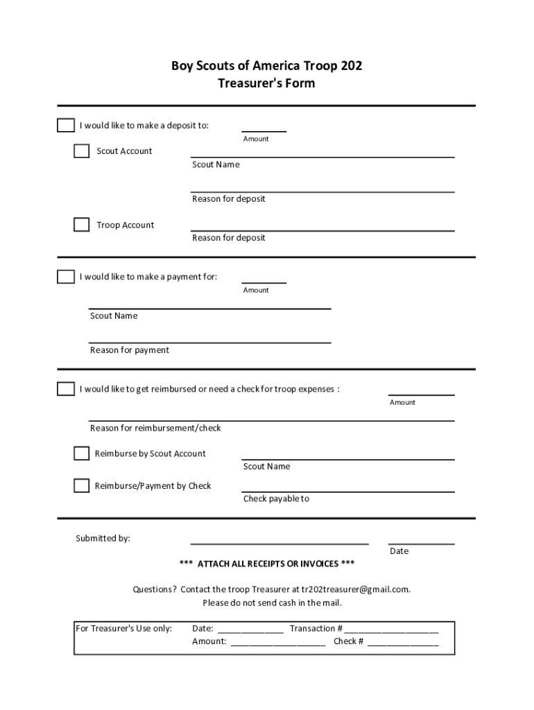Fillable Online Boy Scouts of America Troop 202 Treasurer's Form Fax ...