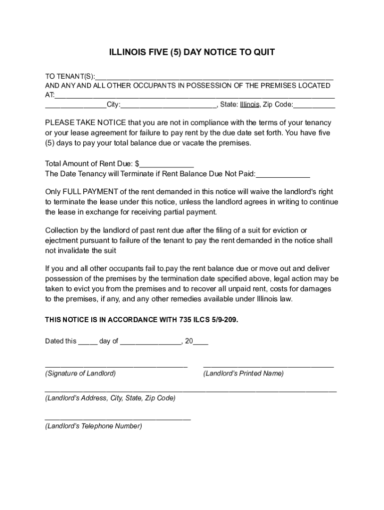 Fillable Online Free 5 Day Notice to Vacate Eviction Letter Template ...