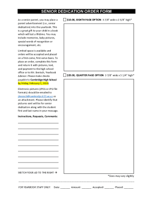 Fillable Online SENIOR DEDICATION ORDER FORM Fax Email Print - pdfFiller