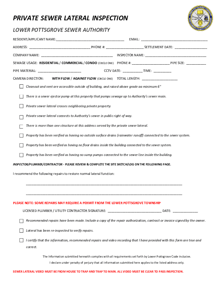 Fillable Online SANITARY SEWER LATERAL INSPECTION ORDINANCE Fax Email ...