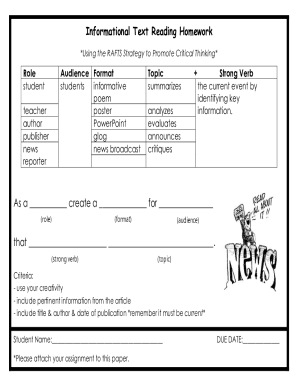 Fillable Online Informational Text Reading Homework As a Fax Email ...