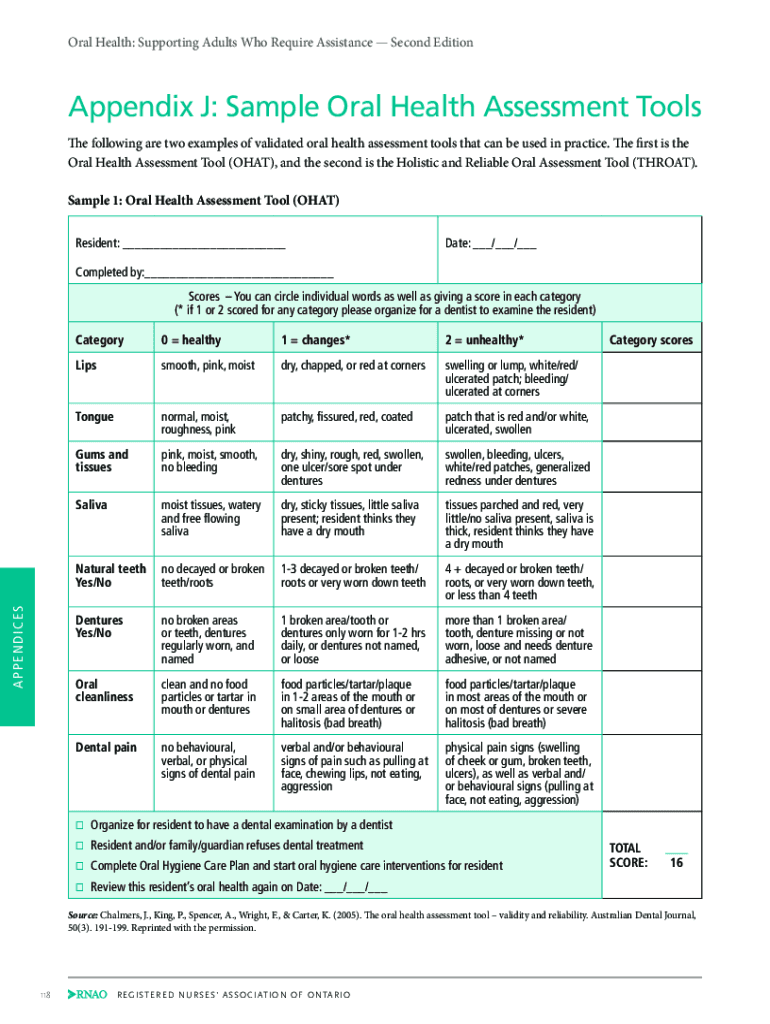Fillable Online ltctoolkit rnao Oral health screening: feasibility and ...