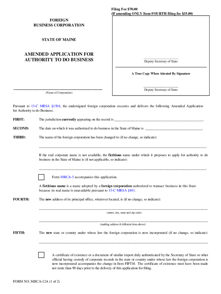Fillable Online Application for Amended Certificate of Authority Fax ...