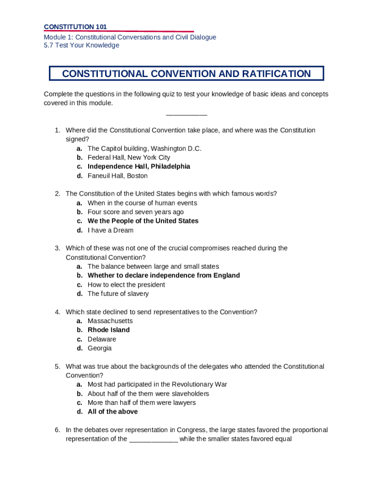 Constitutional Convention Worksheet Pdf Doc Template | pdfFiller