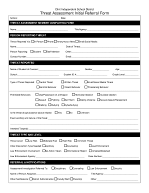 Fillable Online Threat Assessment Initial Referral Form Fax Email Print ...