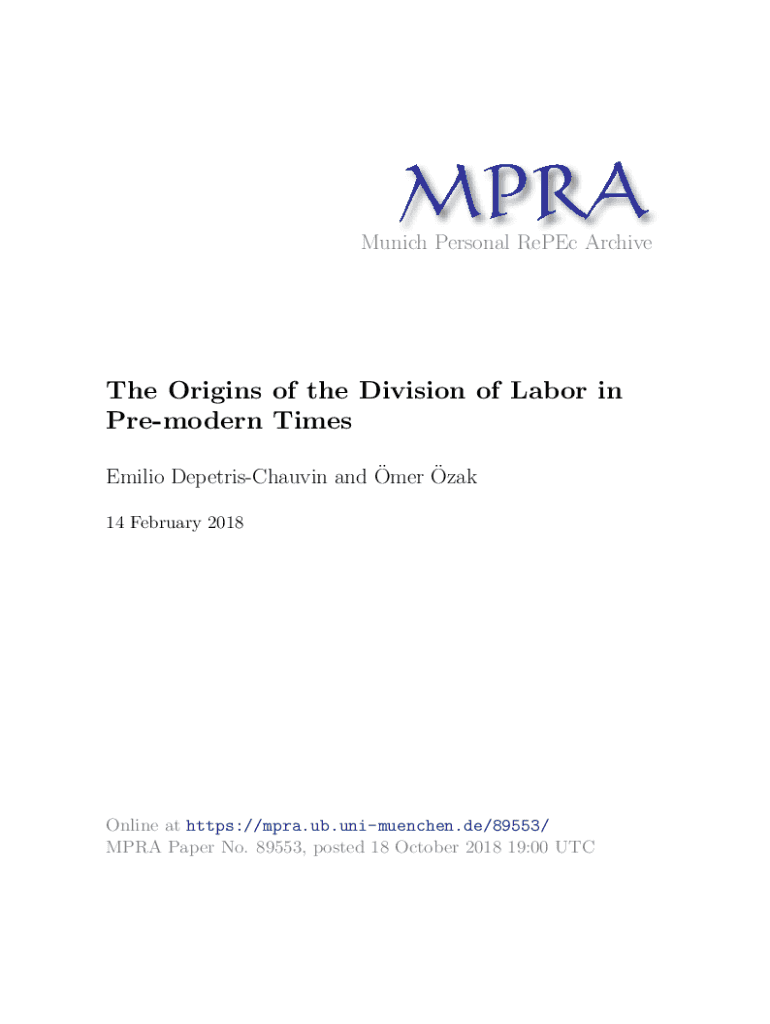 Fillable Online The Origins of the Division of Labor in Pre-Industrial ...