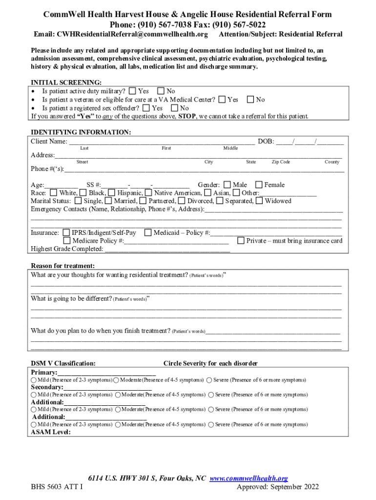 Fillable Online CommWell Health Behavioral Health Services Fax Email ...