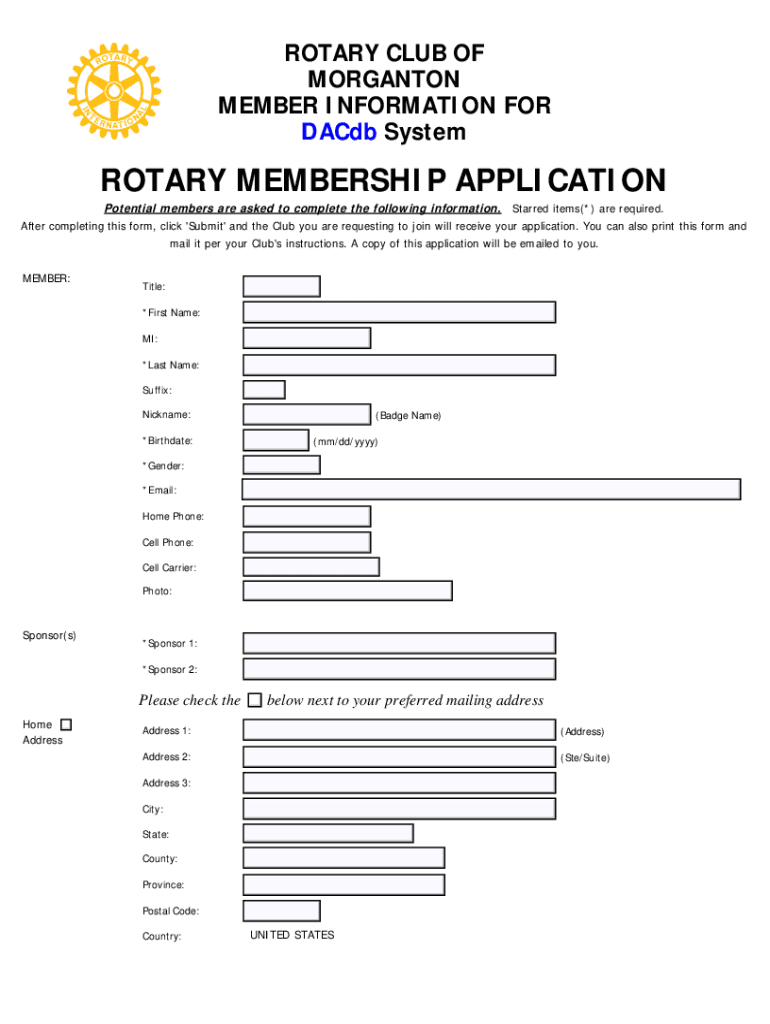 Fillable Online ROTARY MEMBERSHIP APPLICATION Fax Email Print - pdfFiller
