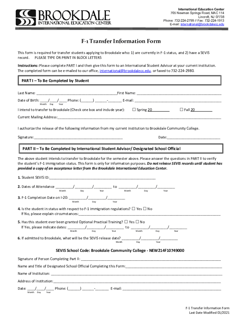 Fillable Online F-1 Transfer Information Form Fax Email Print - pdfFiller