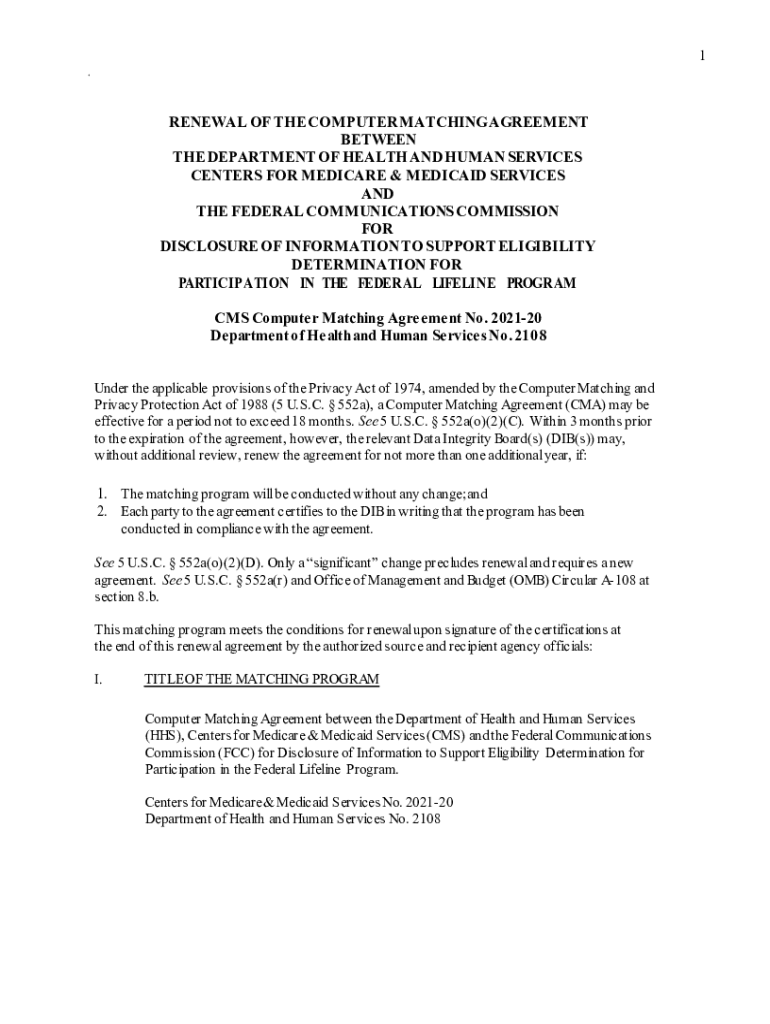 Fillable Online IRS-CMS Renewal Computer Matching Agreement Fax Email ...