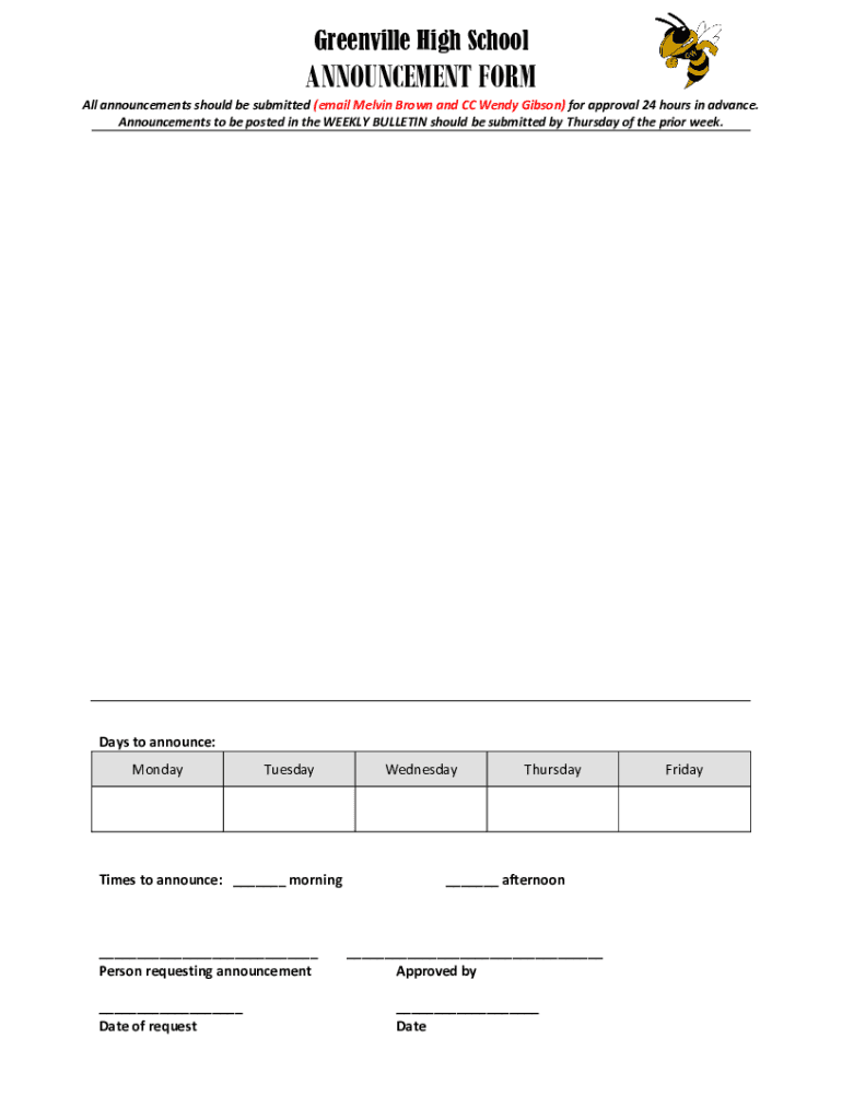 Fillable Online ANNOUNCEMENT FORM Fax Email Print - pdfFiller