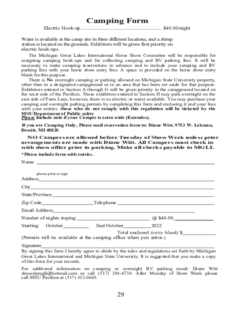 Fillable Online Camping Form Fax Email Print - pdfFiller