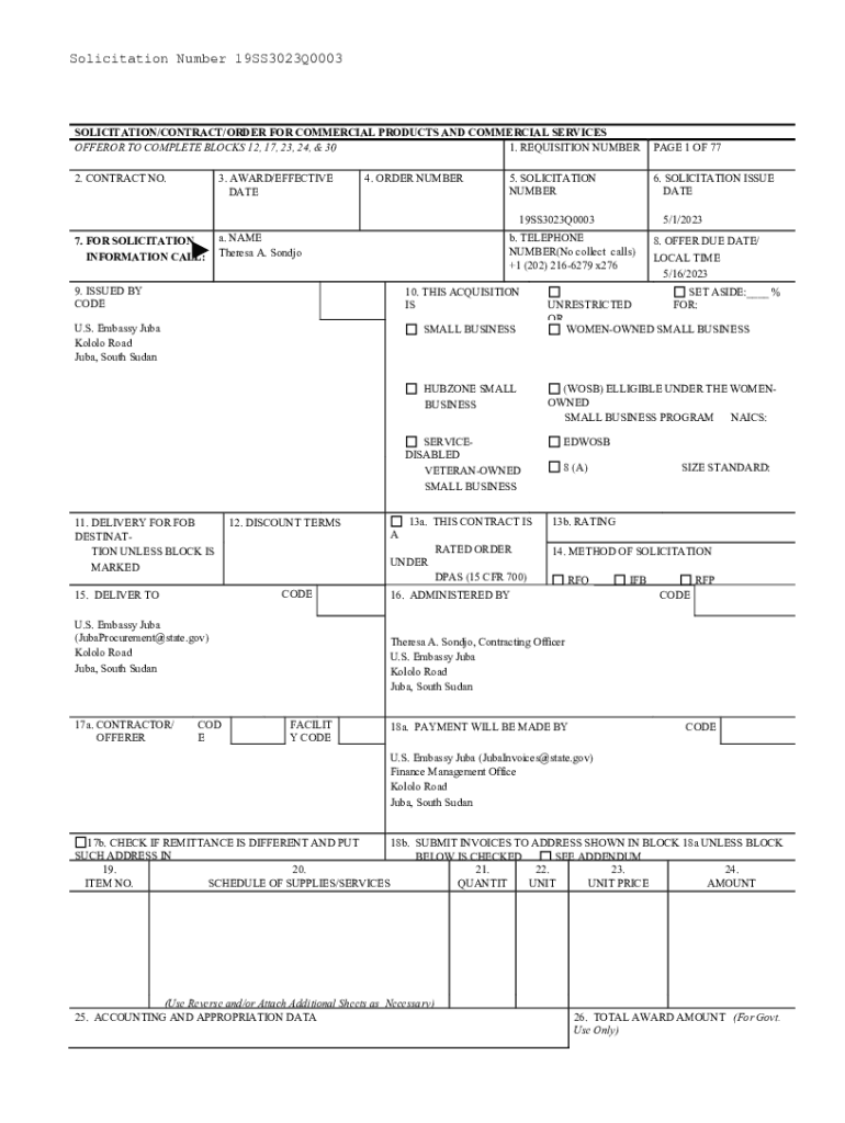 Fillable Online Solicitation Number 19SS3023Q0003 Fax Email Print ...