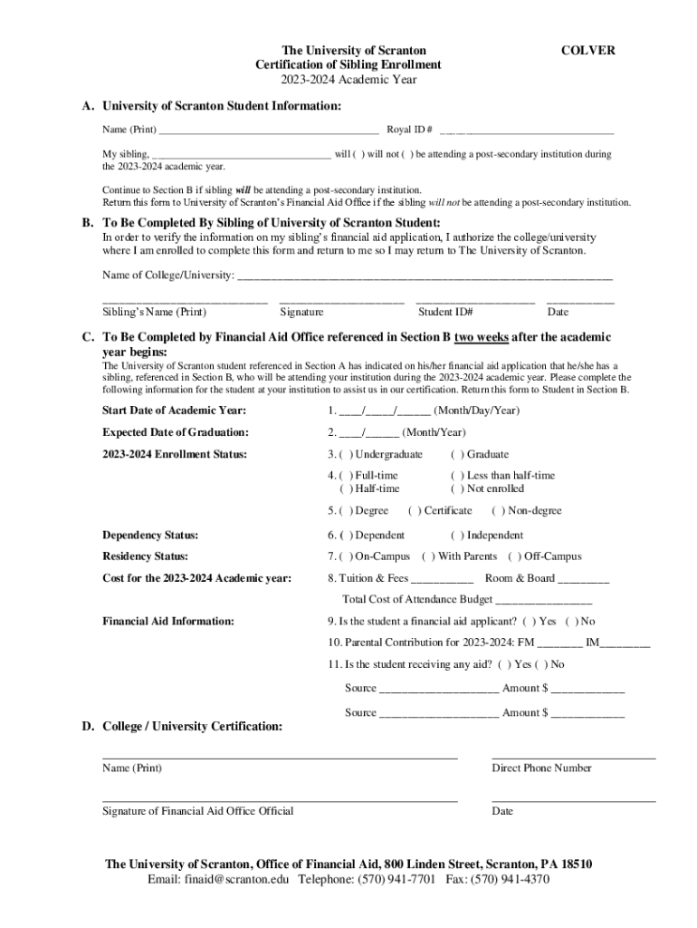 Fillable Online 2324 Certification of Sibling Enrollment Fax Email ...